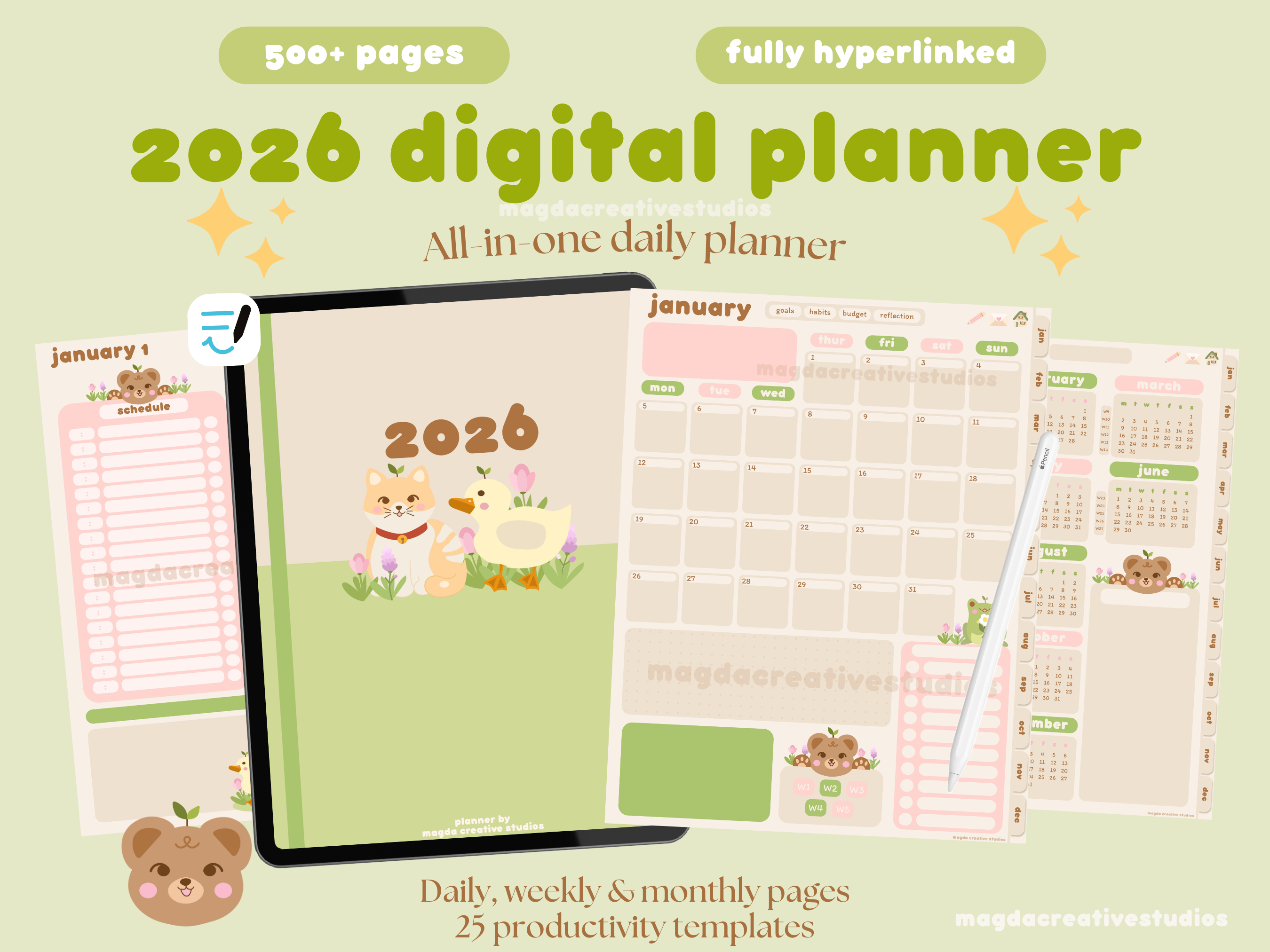 2026 Digital Planner Portrait - Cottagecore – Magda Creative Studios